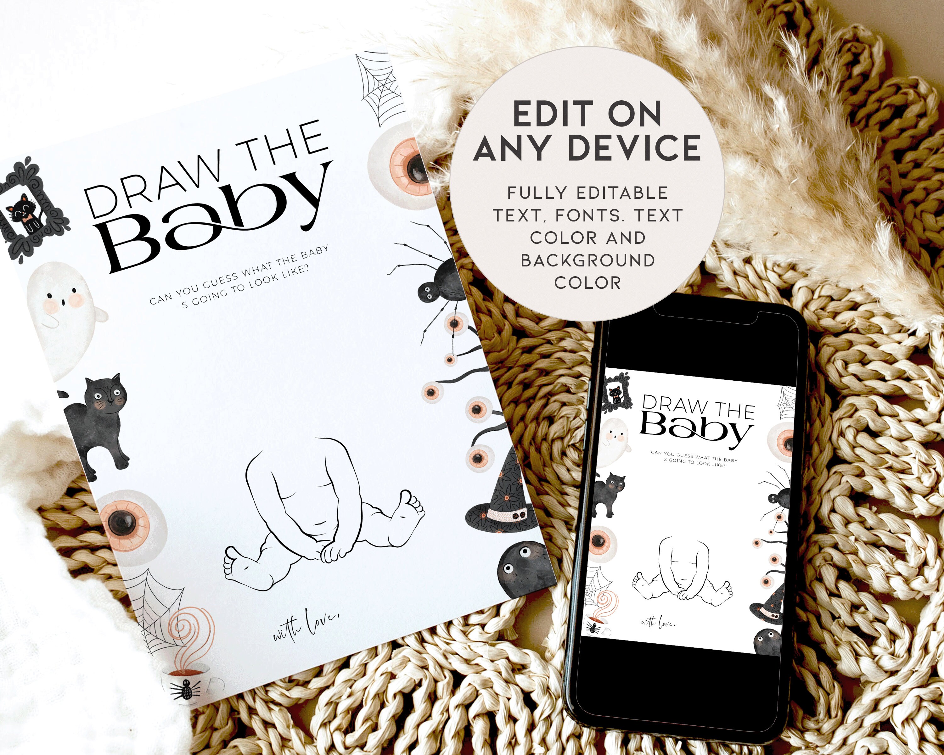 Draw the Baby Shower Game PRINTABLE Pastel Halloween Pink and - Etsy