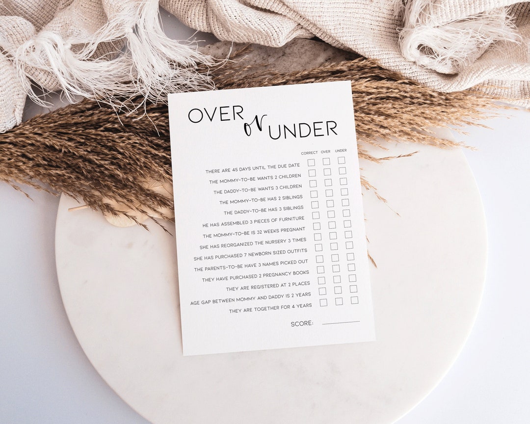 Minimalist Baby Shower Game Over or Under Trivia Printable, Modern Fun ...