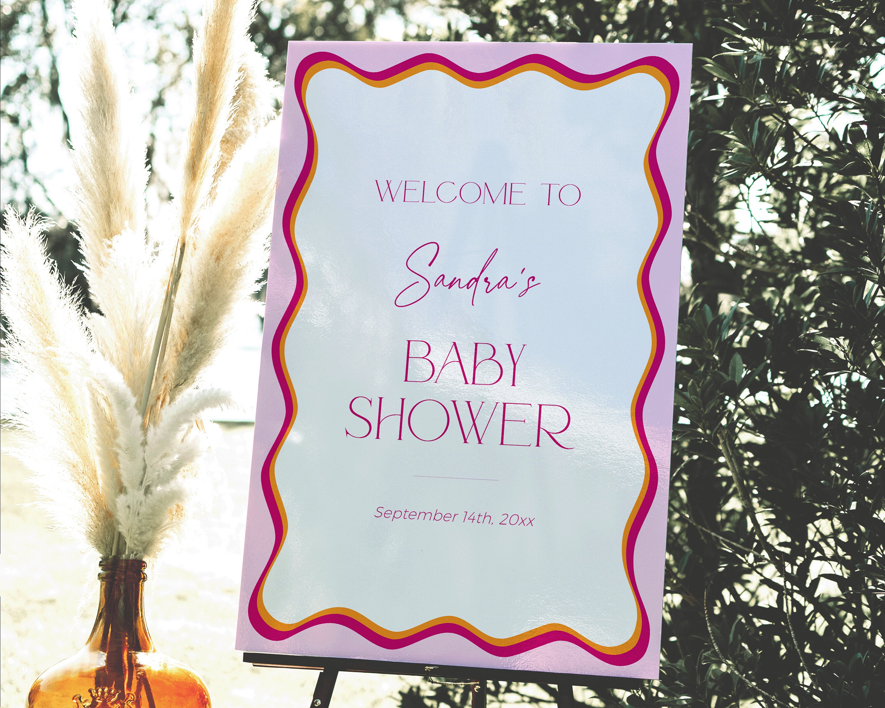 Wavy Border Baby Shower Welcome Sign Red Fuchsia, Hot Pink Baby Signage ...