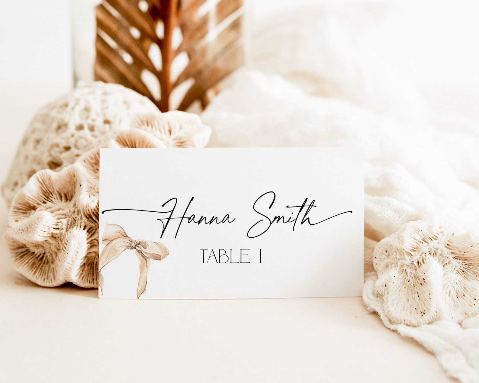 Neutral She is Tying the Knot Place Card Bridal Shower, Beige Bow ...