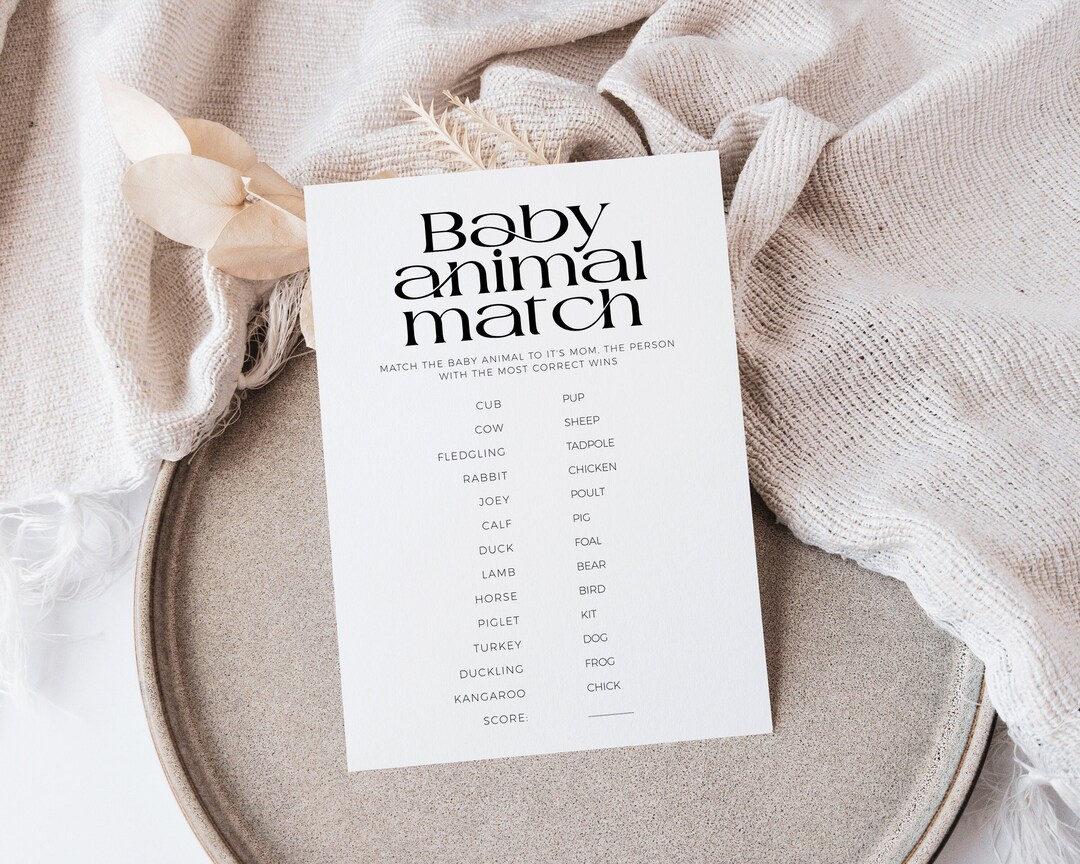 Fun Easy Baby Shower Games PRINTABLE Baby Animal Match With Answer Key ...