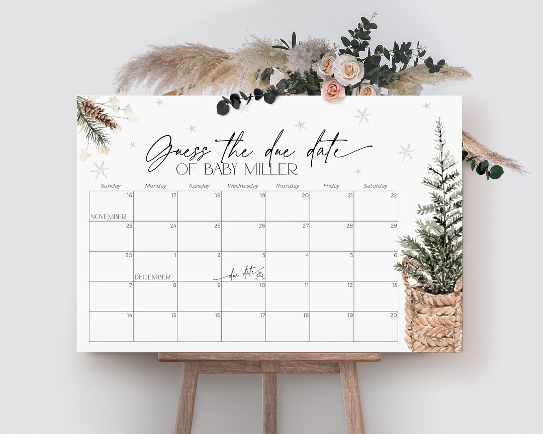 Guess the Due Date Poster Calender Game Christmas Tree, Snowflake Baby ...