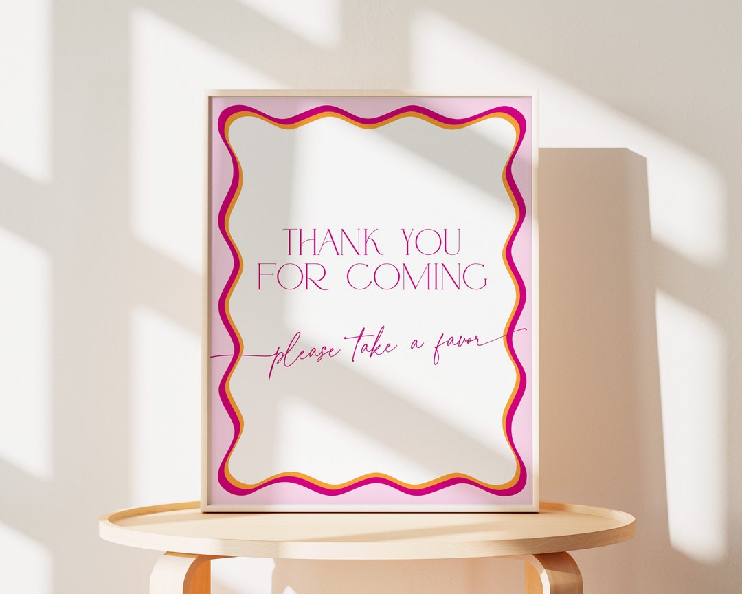 Thank You for Coming Sign Wavy Border Bridal Shower, Modern Pink Bach ...