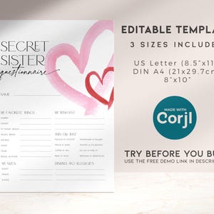 Secret Sister Survey Template, Heart Valentines Cupid Party Gift ...