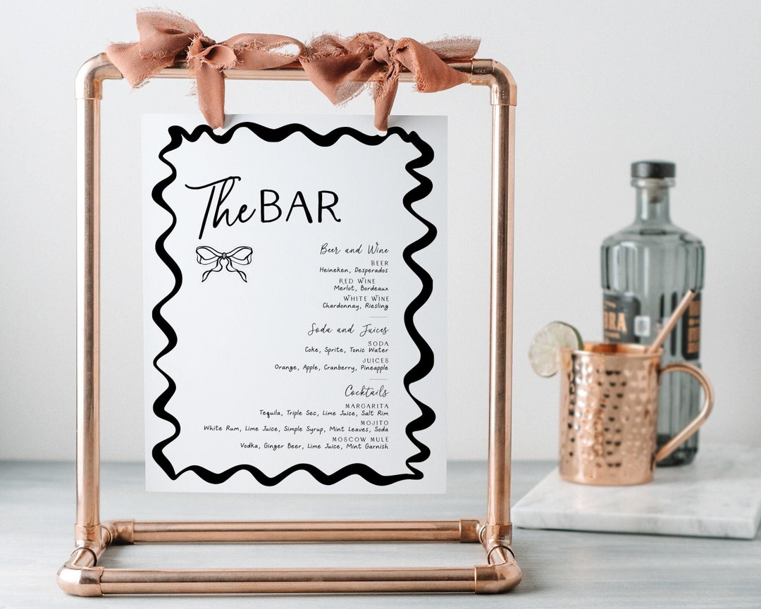 Hand Drawn Black Bow Bar Menu Sign Bridal Shower, Tying the Knot ...