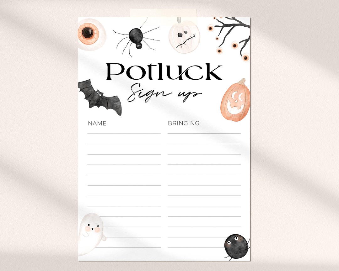 Halloween Potluck Sign-up Sheet Template, Festival Sign up List. Food ...