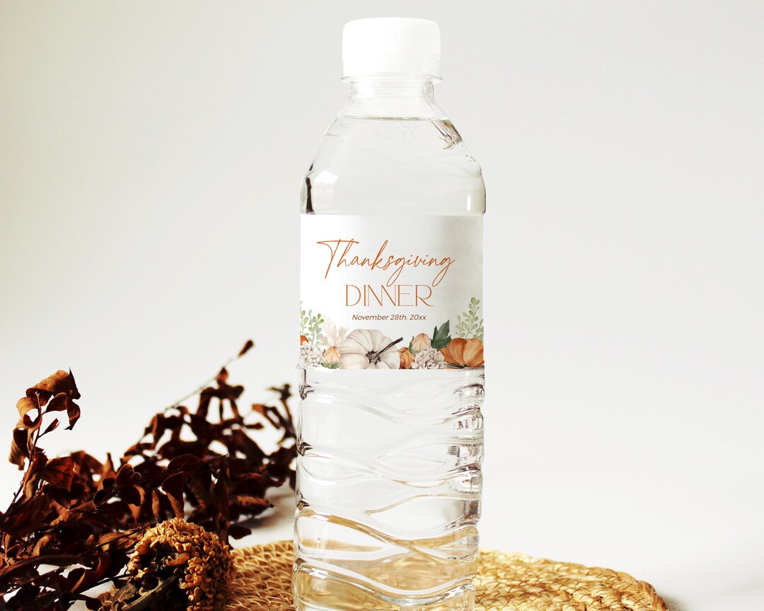 Thanksgiving Water Bottle Label Template, Fall in Love Baby Shower ...