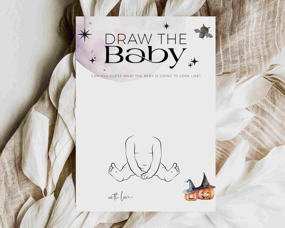 Baby Shower Draw the Baby Game, Halloween Themed, Over the Moon, Gender ...