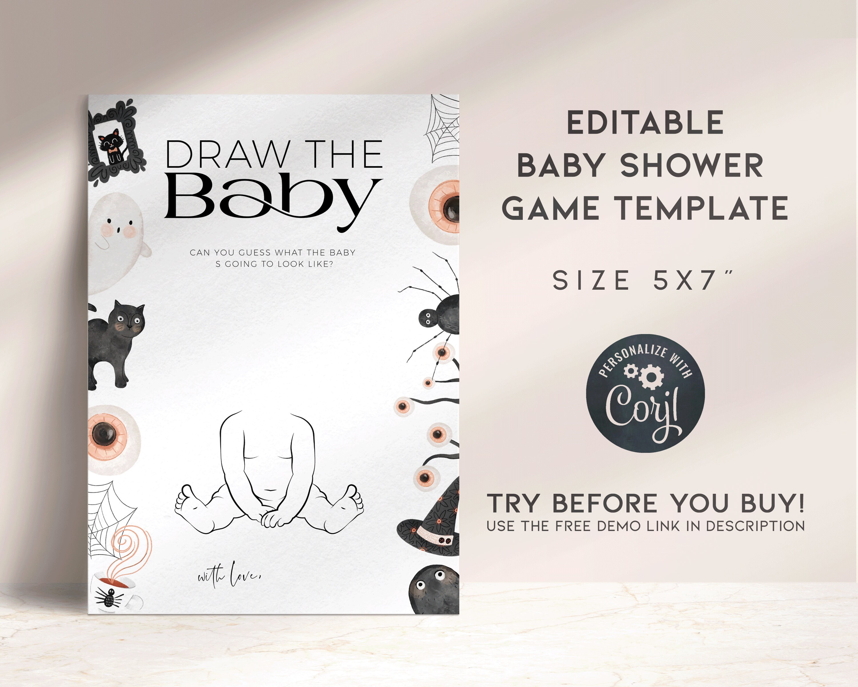 Draw the Baby Shower Game PRINTABLE Pastel Halloween Pink and - Etsy