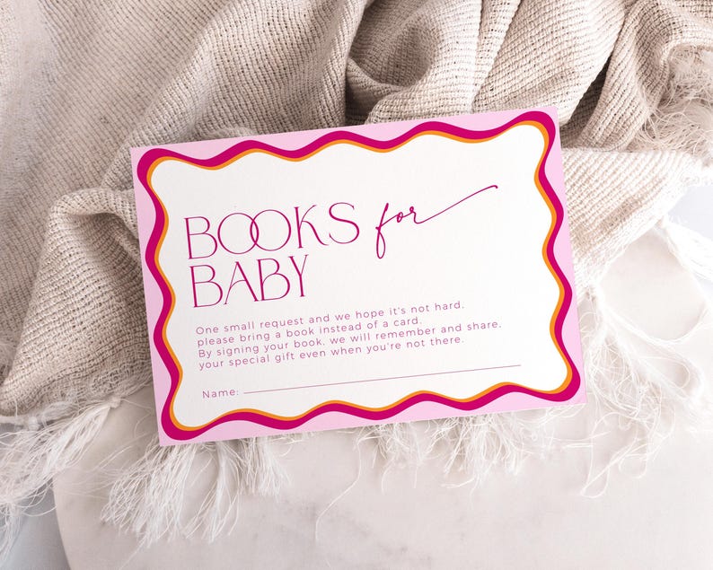 Wavy Baby Shower Books for Baby Request Invite Insert, Editable Girl ...