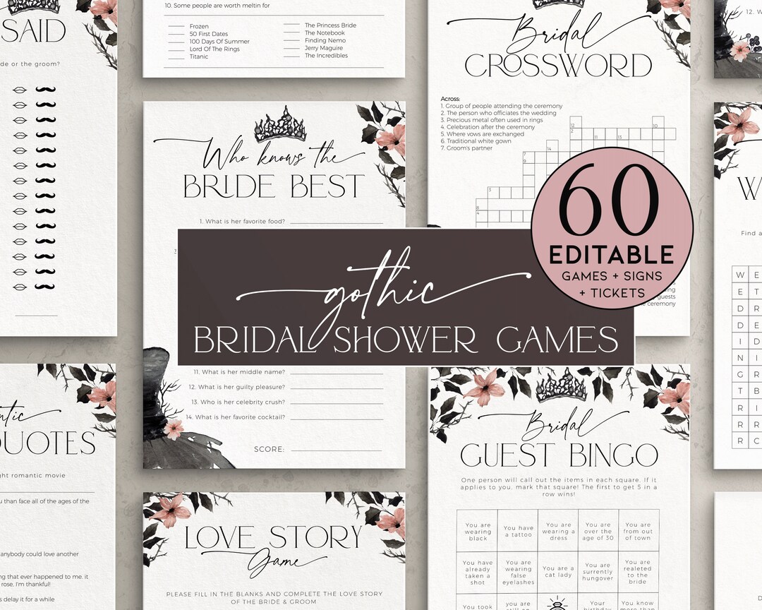 Gothic Bridal Shower Games Bundle PRINTABLE, Floral Bride or Die Game ...