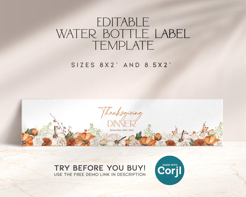 Thanksgiving Water Bottle Label Template, Fall in Love Baby Shower ...