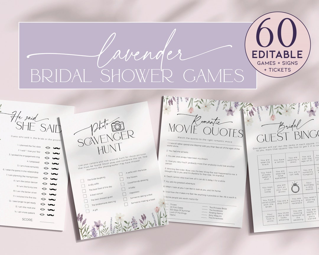 Purple Floral Bridal Shower Games Bundle PRINTABLE, Wild Flower Wedding ...