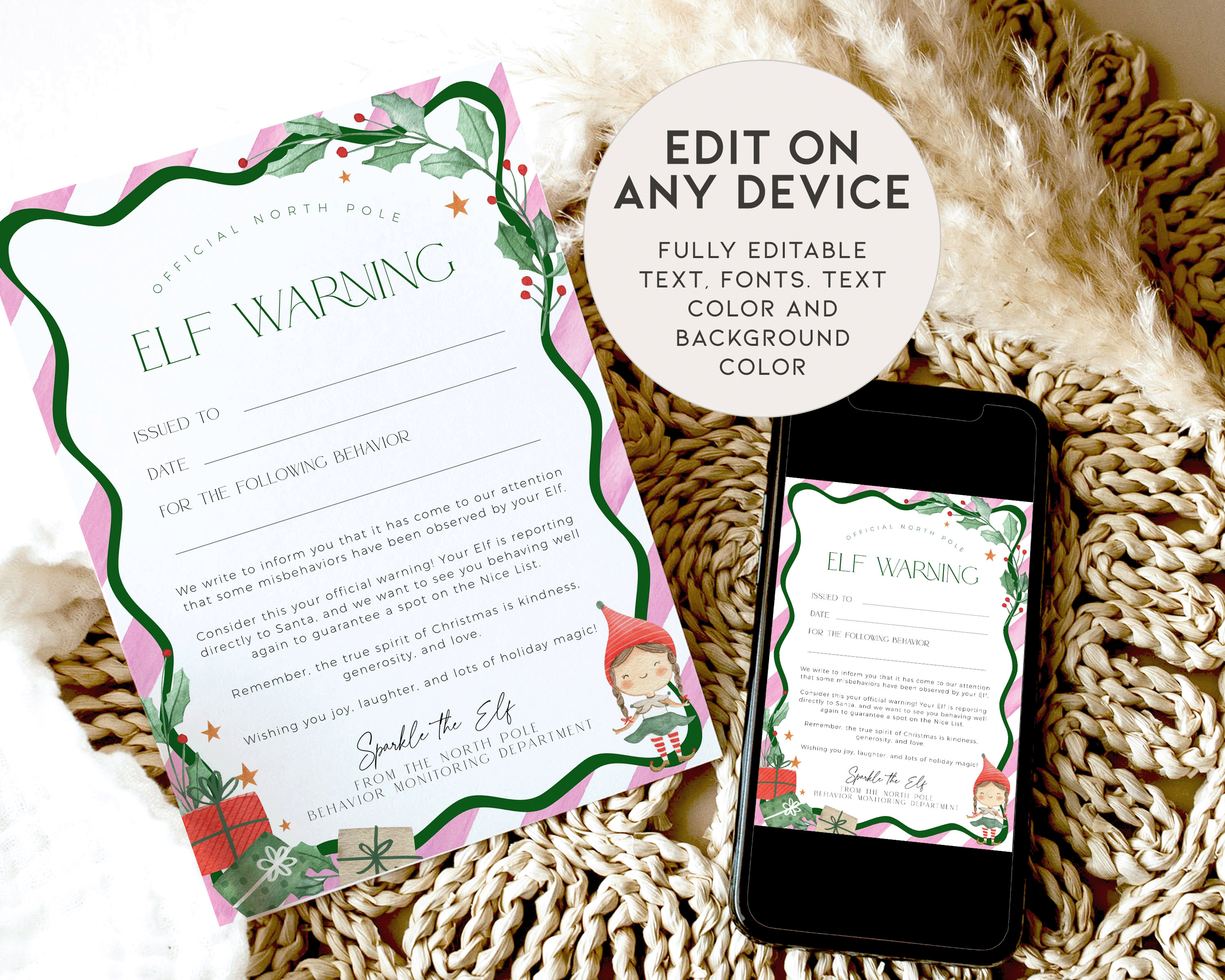 Elf Warning Letter PRINTABLE Pink Elf Report Card Girl - Etsy