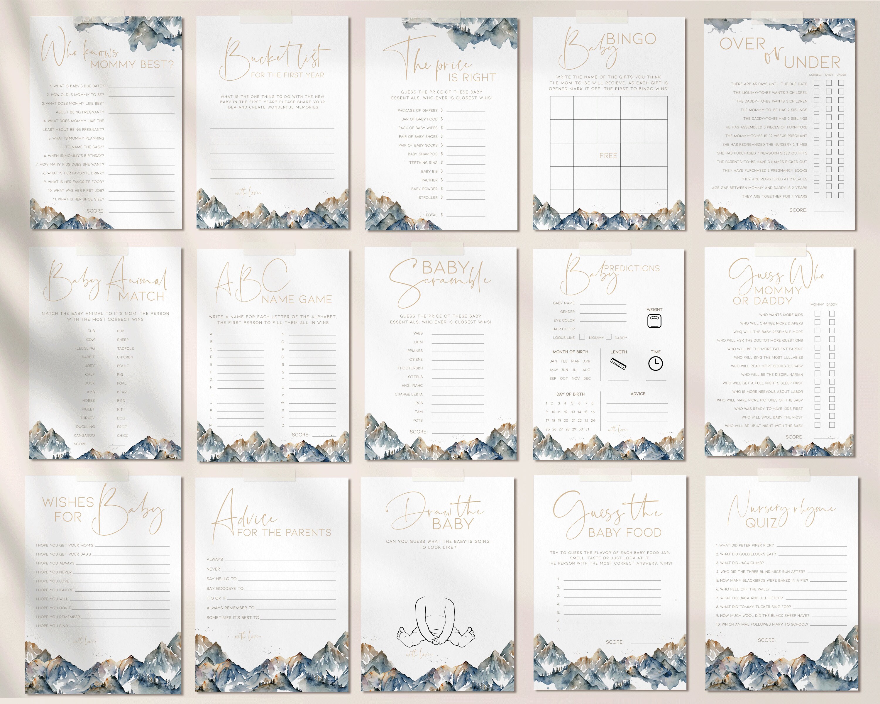 Mountain Themed Baby Shower GAMES BUNDLE Printable, Adventure Awaits ...