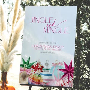 Jingle and Mingle Party Welcome Sign Printable, Pink Merry and Bright ...