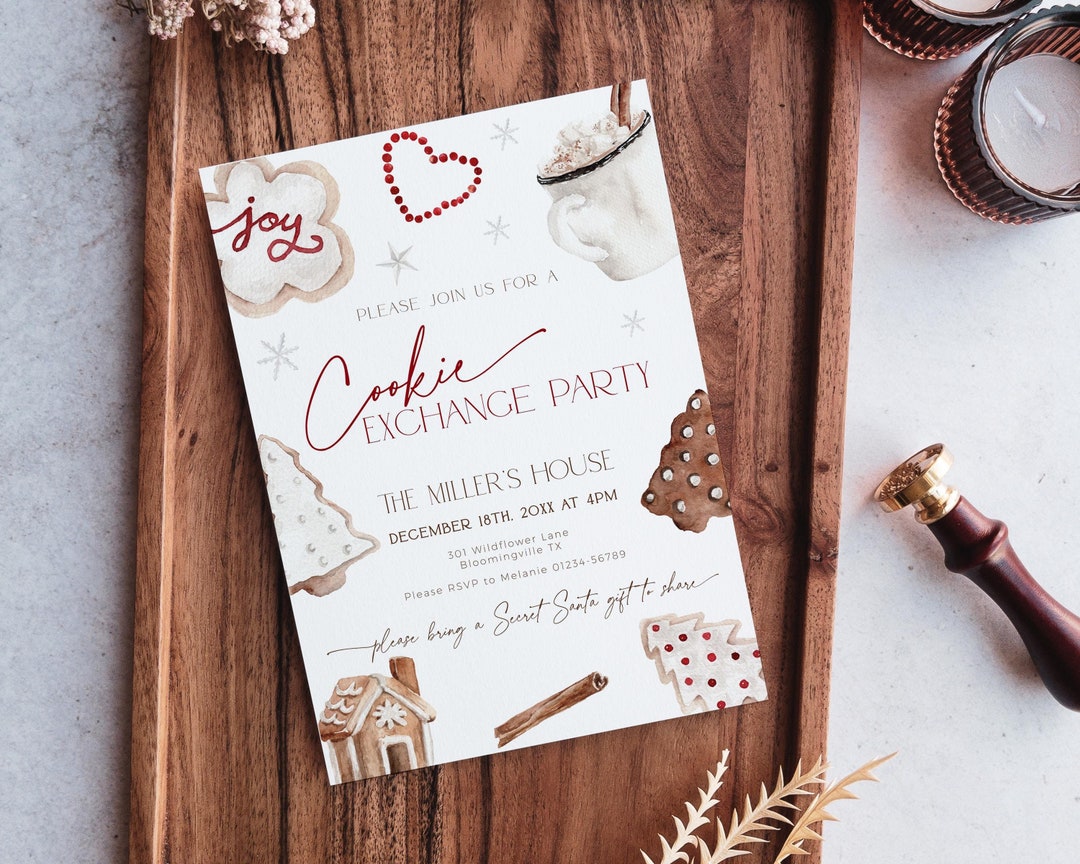 Christmas Cookie Swap Invitation, Holiday Santa Exchange Party Invite ...