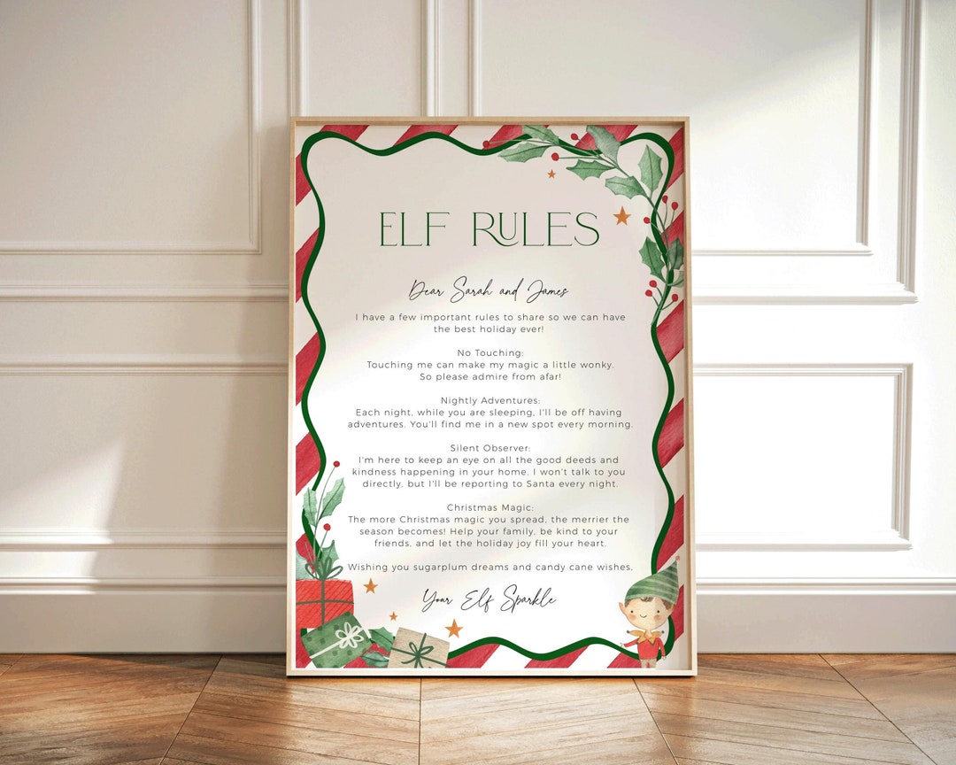 Elf Rules Sign PRINTABLE, Official Magic Elf Arrival Letter Template ...