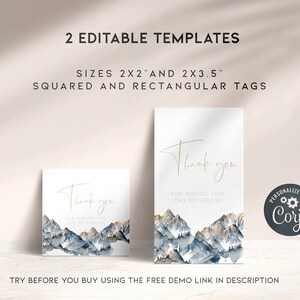 Mountain Theme Thank You Tags INSTANT DOWNLOAD, Woodland Favor Bag ...