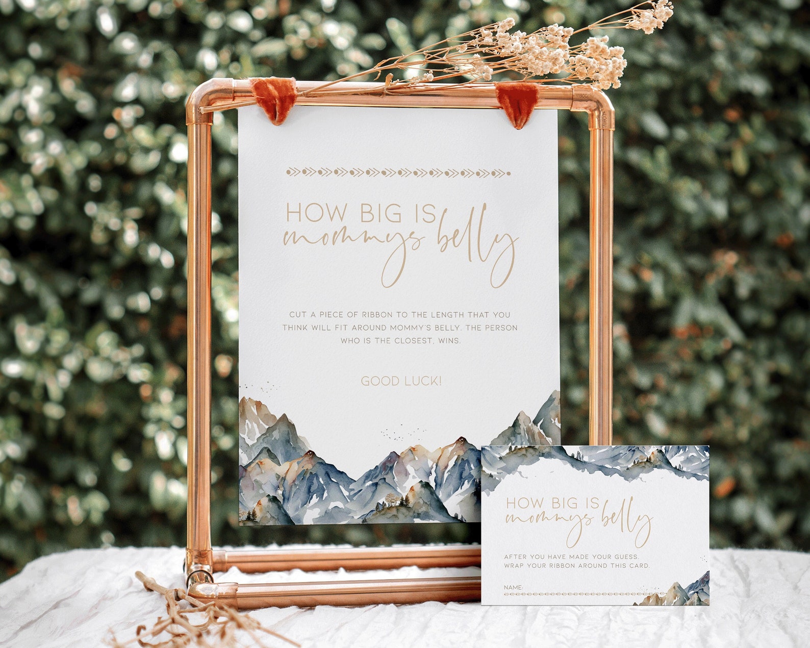 Baby Shower Game How Big is Mommy's Belly Sign and Card Set Mountain ...