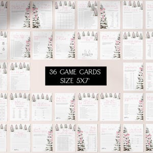 Pink Bow Christmas Baby Shower Games Bundle Forest, Editable Girl ...