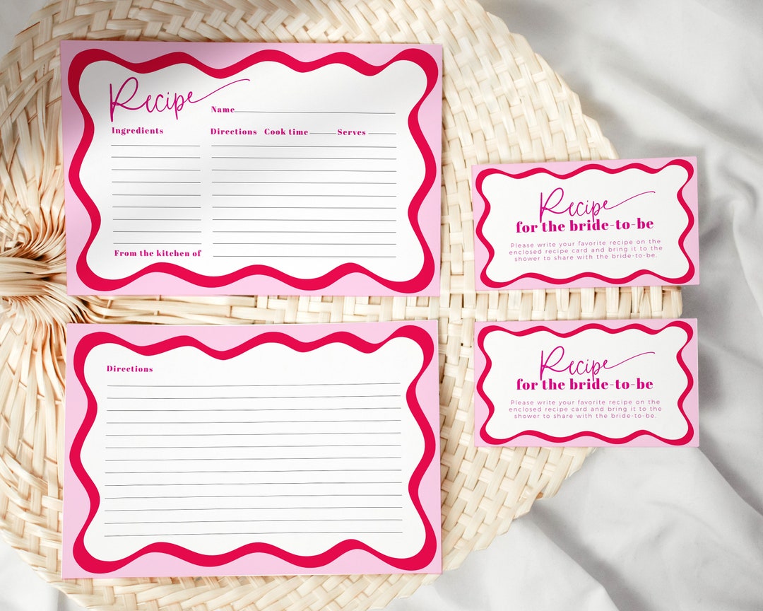 Hot Pink Recipe Card Template Bridal Shower Invitation, Editable ...