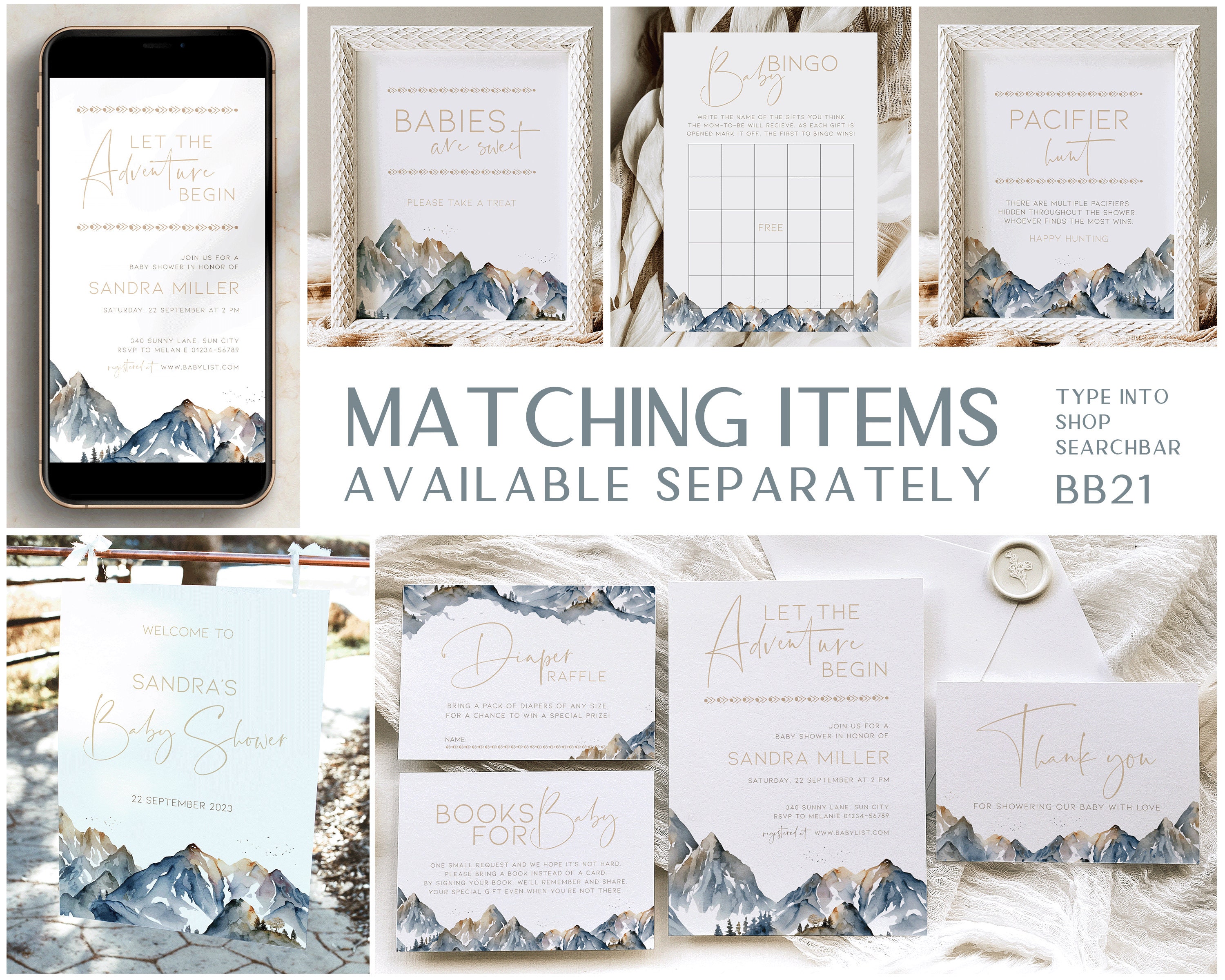 Mountain Themed Baby Shower GAMES BUNDLE Printable, Adventure Awaits ...