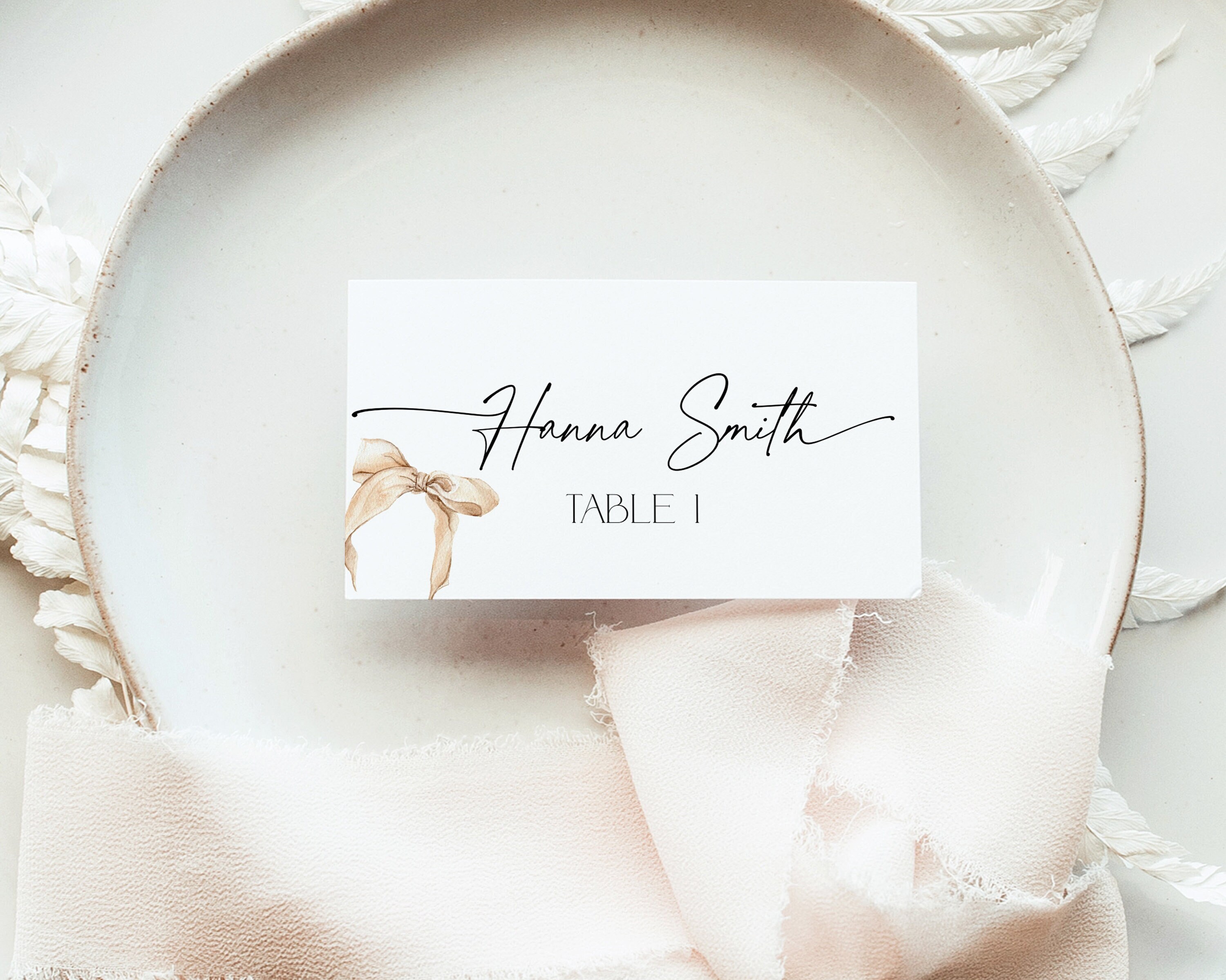 Neutral She is Tying the Knot Place Card Bridal Shower, Beige Bow ...