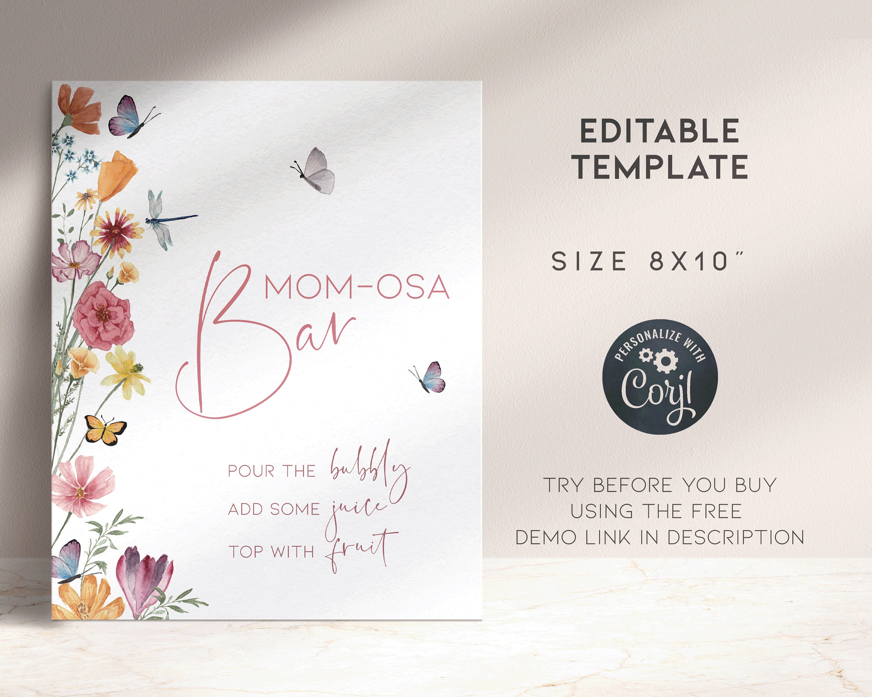 Baby in Bloom Mom-osa Bar Sign Girls Digital Download, Wildflower Baby ...