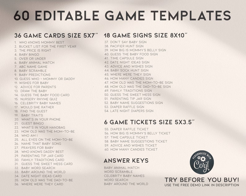 Wavy Printable Games for Baby Shower Dusty Rose, Editable Blush Pink ...