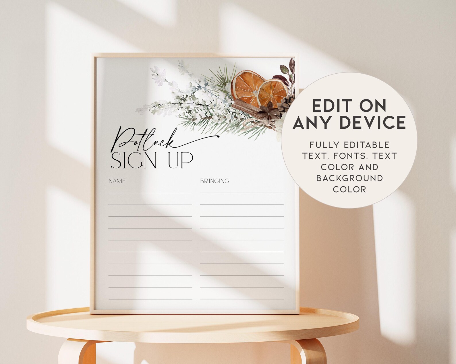 Winter Potluck Sign up Sheet Template Christmas, Printable Xmas Dinner ...