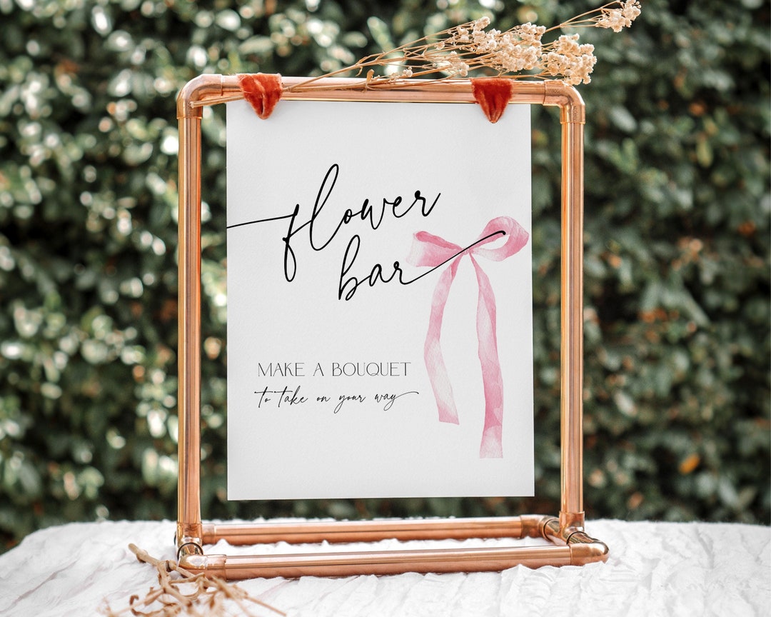 Pink Bow Flower Bar Sign Bridal Shower Card, Shes Tying the Knot Make a ...