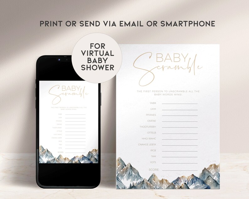 Baby Shower Games Baby Word Scramble, Mountain Themed Funny Baby Shower ...