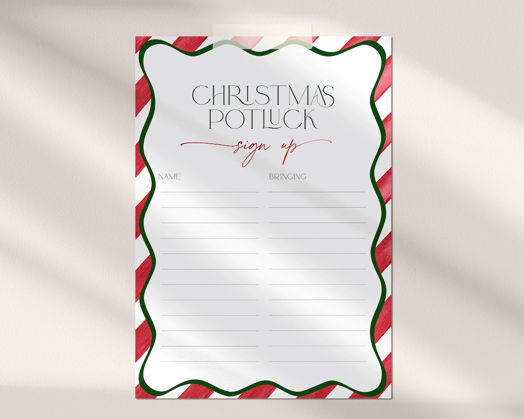 Potluck Sign up Sheet Printable Christmas, Editable Food Bringing List ...