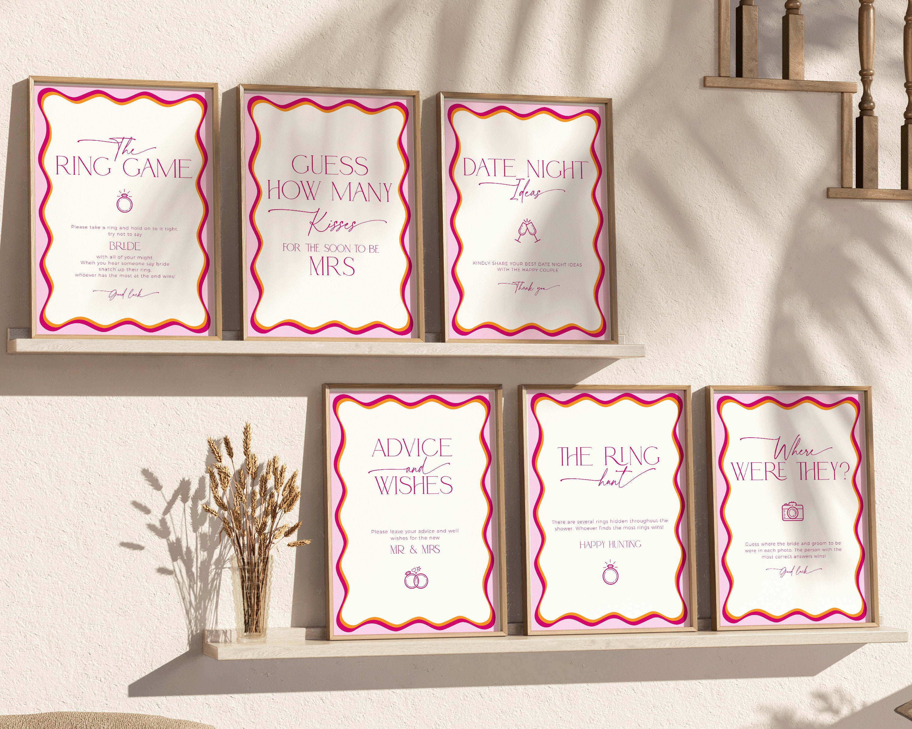 Bridal Shower Game BUNDLE Wavy Border, Pink Red Bachelorette Template ...