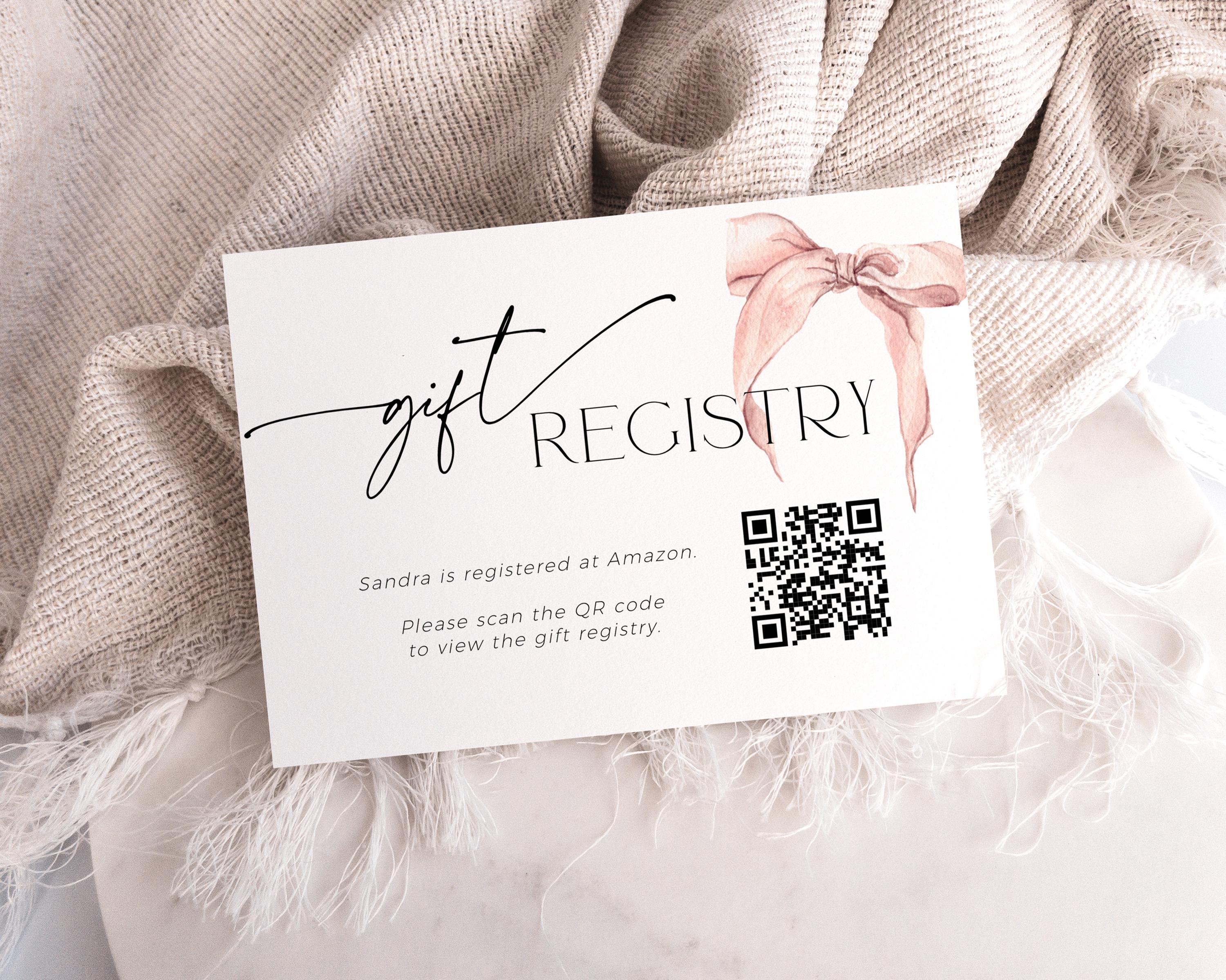 Pink Bow Gift Registry QR Code Invite Insert, Editable Coquette Baby ...