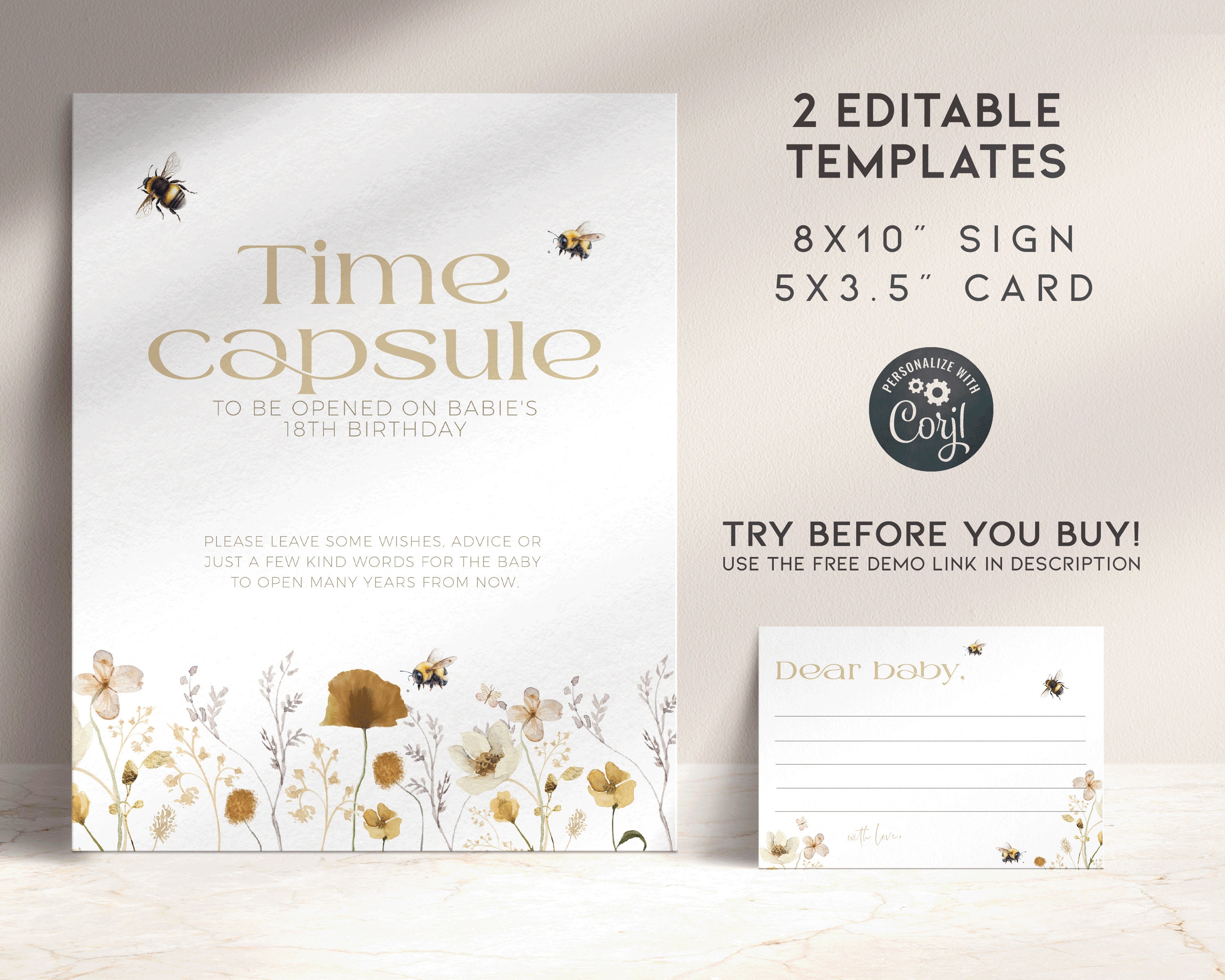 Editable Honey Bee Time Capsule Sign and Wishes for Baby Card Set, Mommy to Bee Signage Activity ...