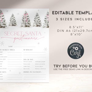 Pink Bow Secret Sister Survey Template, Christmas Santa Party Gift ...