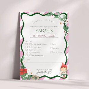Elf Report Card Girl PRINTABLE, Pink Elf Warning Letter Digital ...