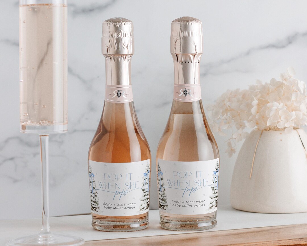 Blue Bow Christmas Pop It When She Pops Mini Champagne Label, Coquette ...