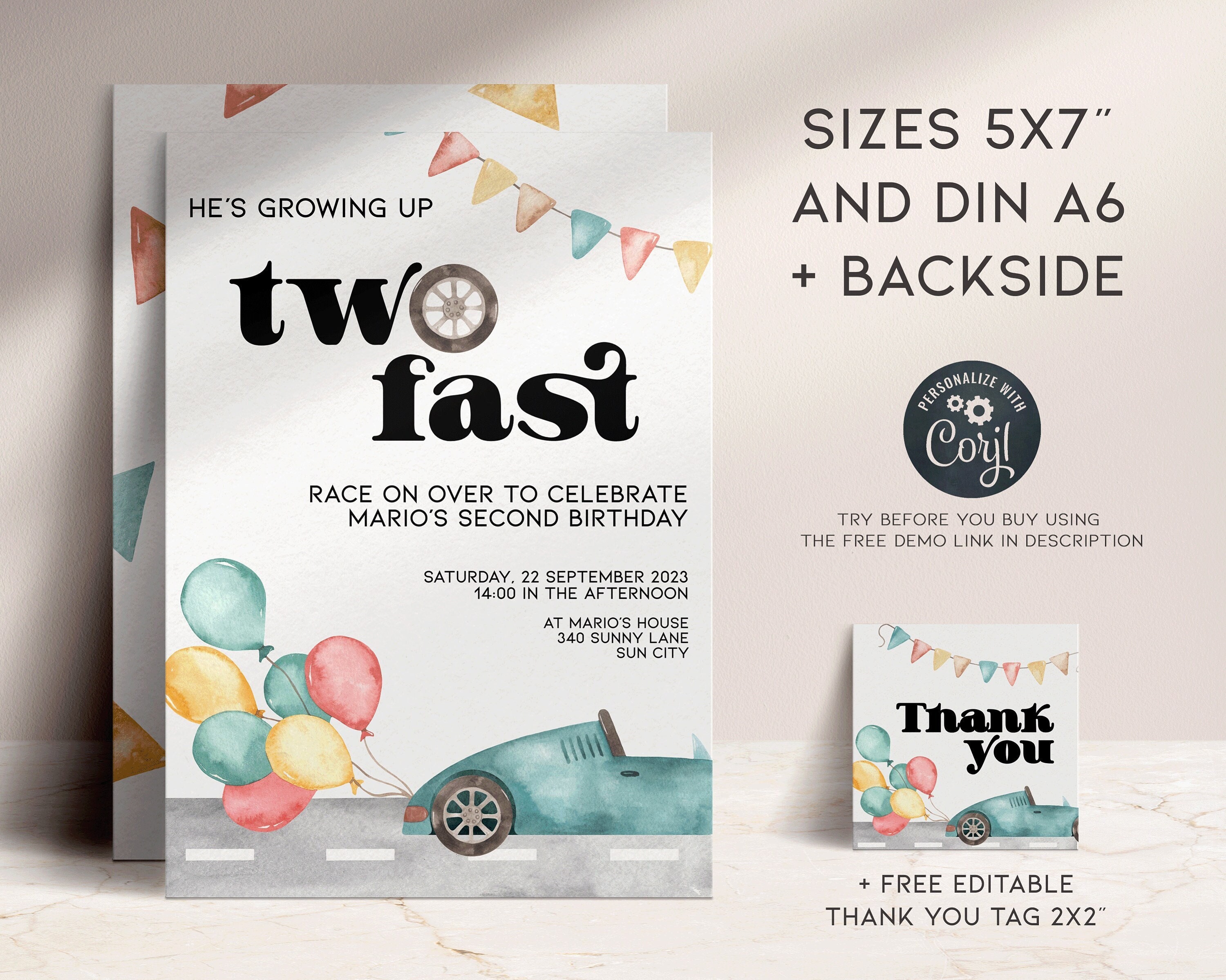 Editable Two Birthday Invitation, 2nd Birthday Party Invite Instant ...