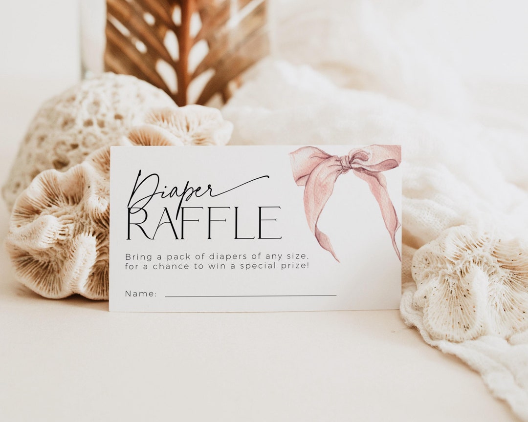 Pink Bow Diaper Raffle Ticket Invite Insert, Editable Coquette Sprinkle ...