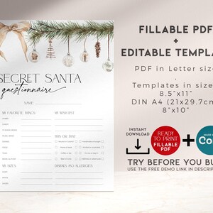 Secret Sister Survey Template, Christmas Bow Santa Party Gift Exchange ...