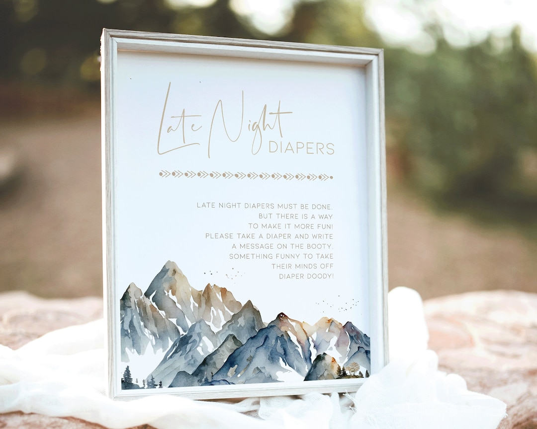 Mountain Themed Baby Shower Late Night Diapers Sign DIGITAL DOWNLOAD ...