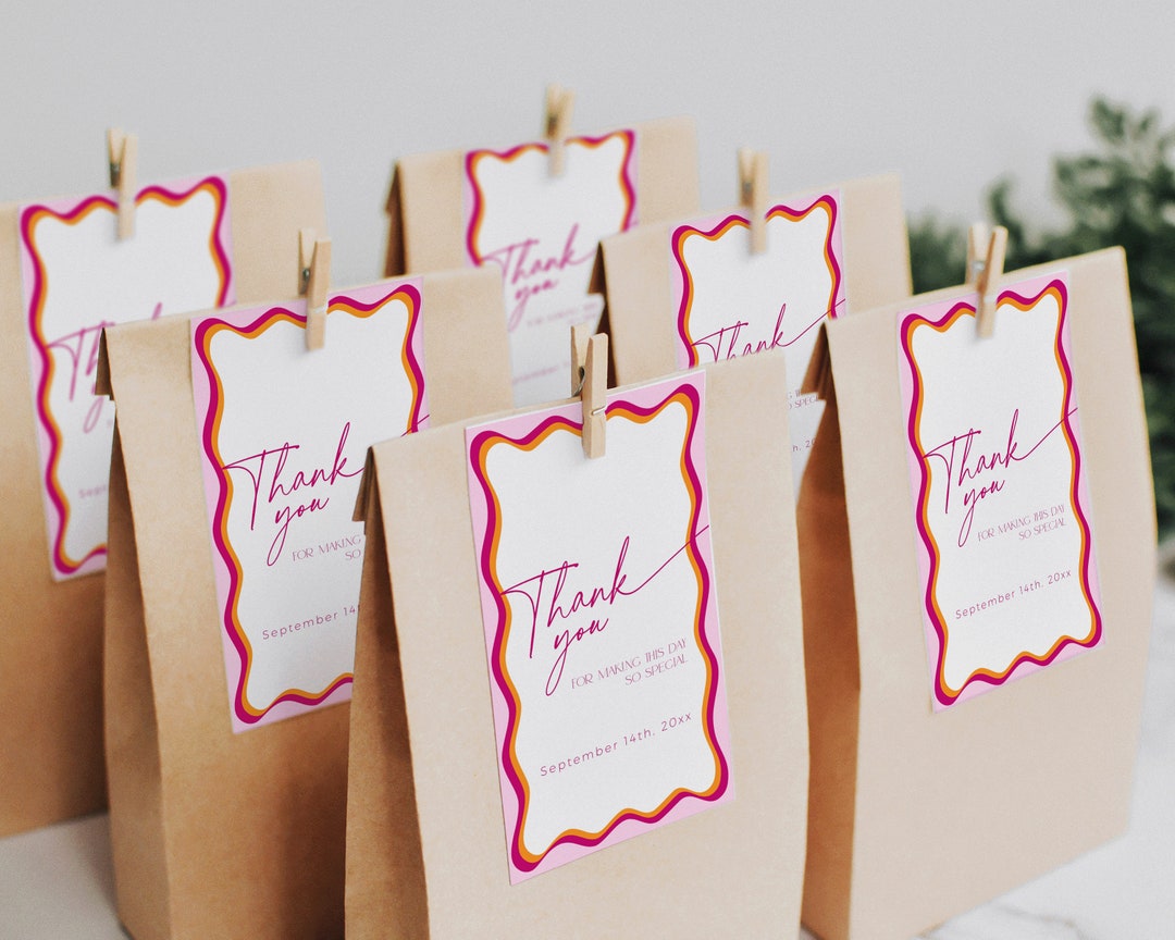 Wavy Border Thank You Tag Printable Download, Bridal Shower Favor Bag ...
