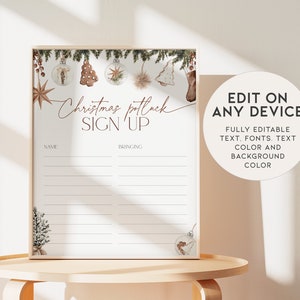 Potluck Sign up Sheet Christmas Party Template, Printable Xmas Dinner ...