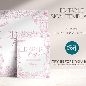 Pink Toile De Jouy Diaper Raffle Sign Baby in Bloom Shower, French ...