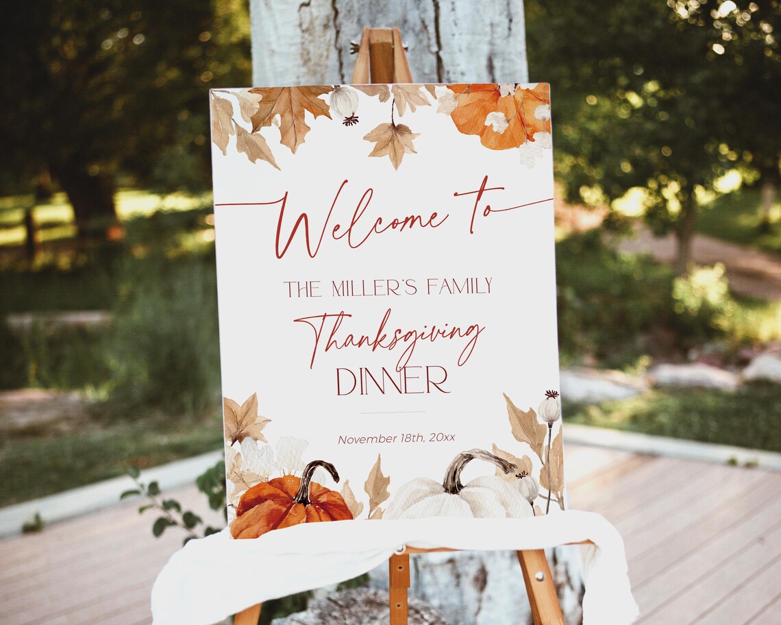 Thanksgiving Dinner Welcome Sign Printable, White Pumpkin Fall Festival ...