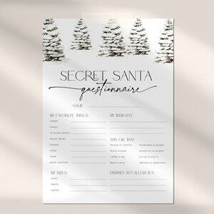 Secret Santa Questionnaire Template, Printable Office Christmas Party ...