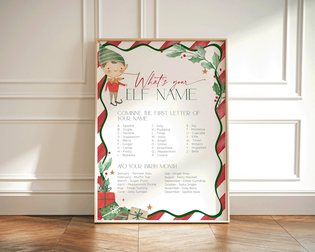 Elf Name Game PRINTABLE, Whats Your Elf Name Generator Template, Elf ...